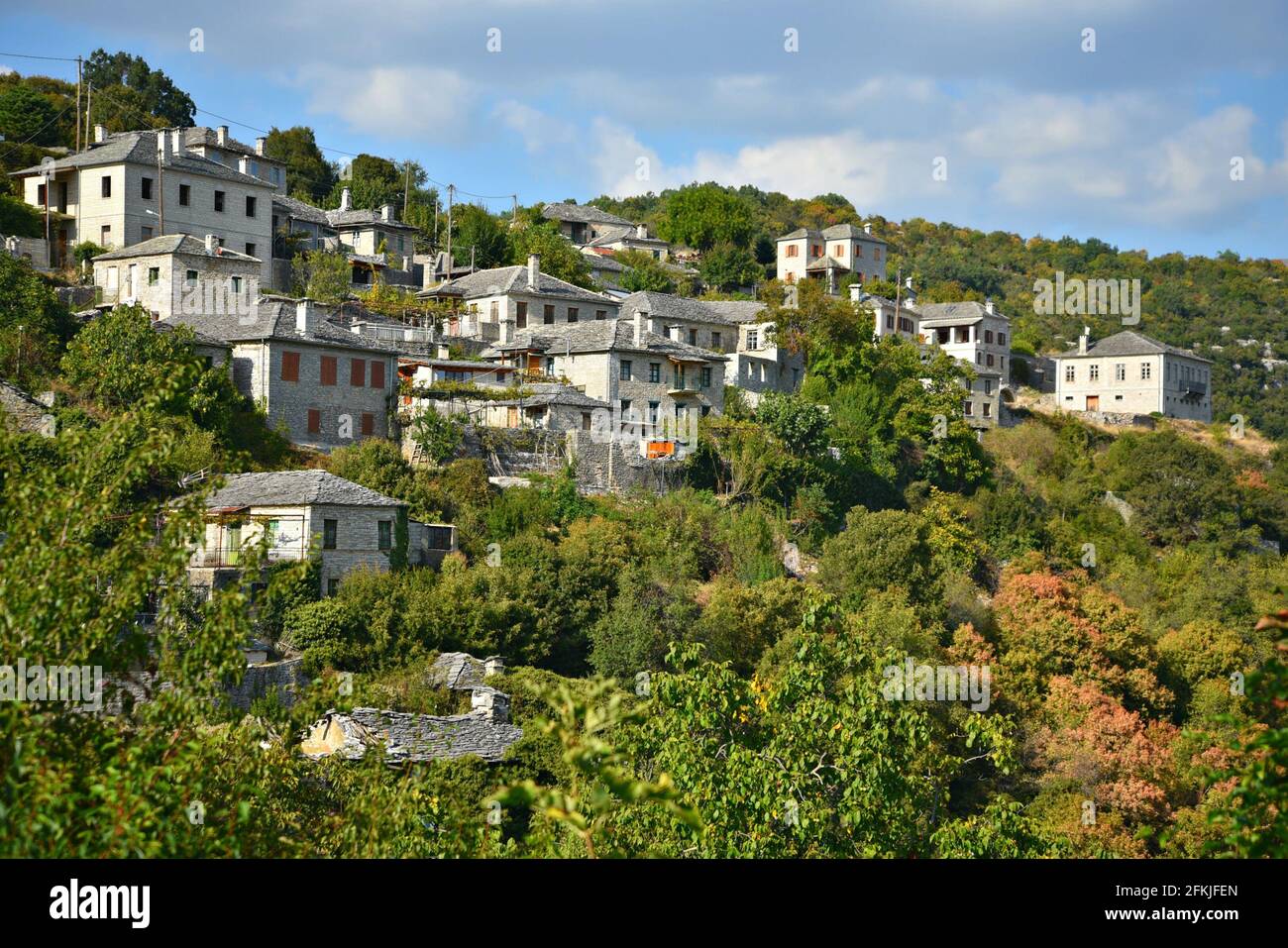 Landscape with panoramic view of Vitsa, a traditional rural village ...