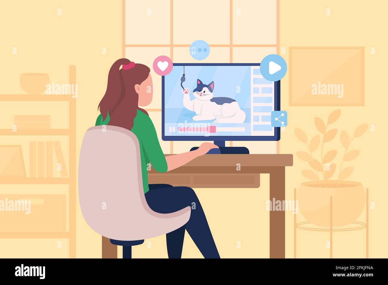 Watching funny viral cat videos flat color vector illustration Stock ...