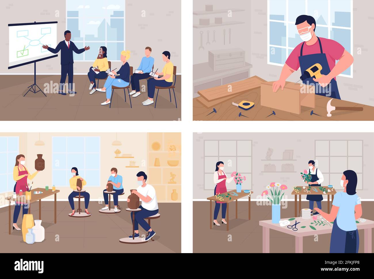 Master class flat color vector illustration set Stock Vector Image ...