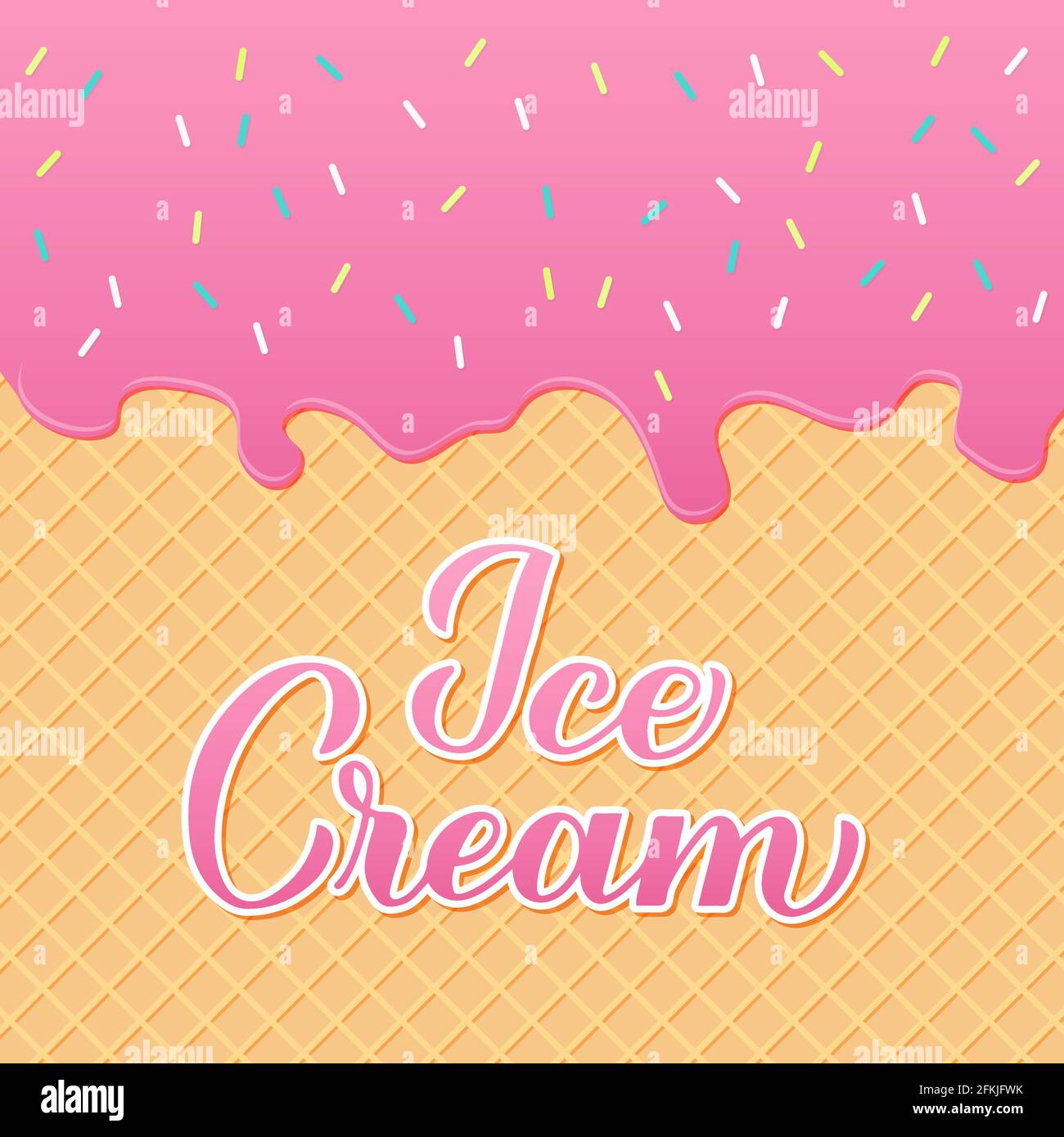 Ice Cream calligraphy hand lettering. Waffle texture and melted ...