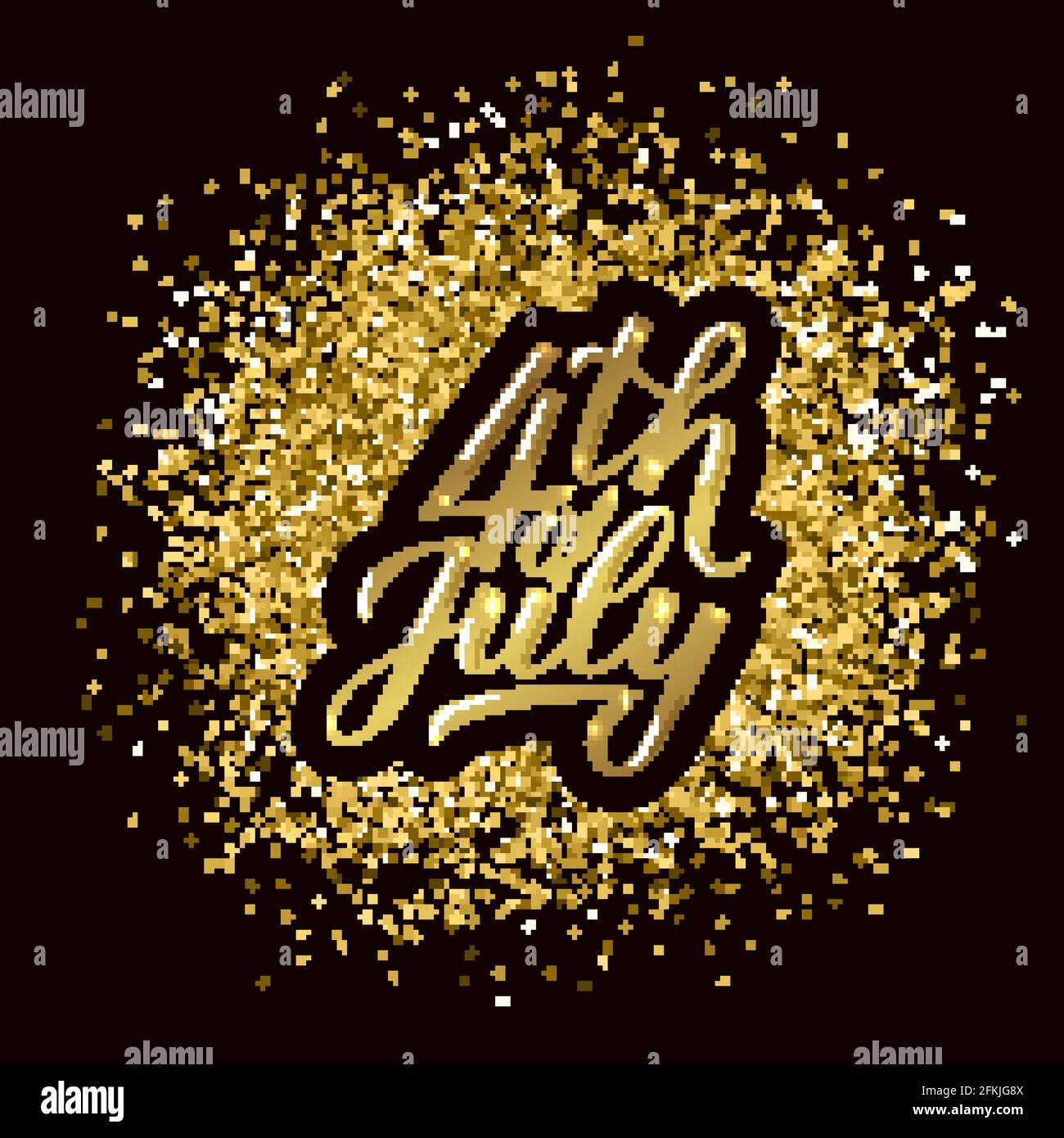 4th of July calligraphy hand lettering on gold glitter texture ...