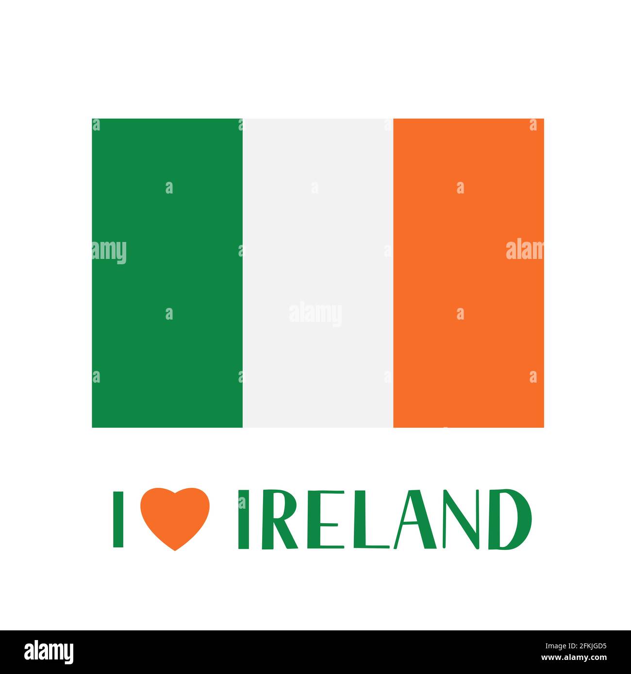 Flag of Ireland and lettering I Love Ireland with heart isolated of ...