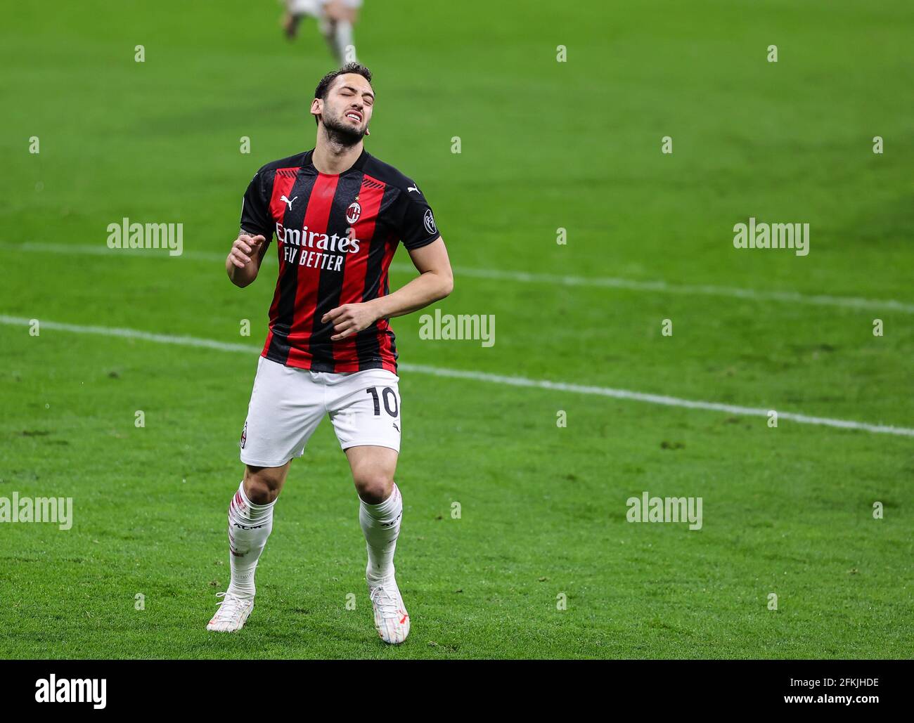 Hakan Calhanoglu of AC Milan reacts during the Serie A 2020/21 football ...
