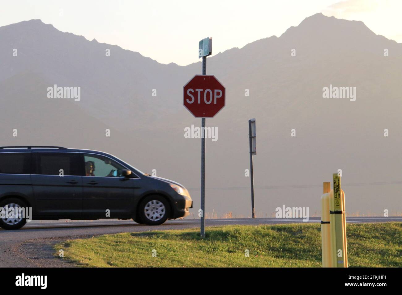 A stop sign on a road to Seward Highway near Anchorage Alaska USA Stock ...