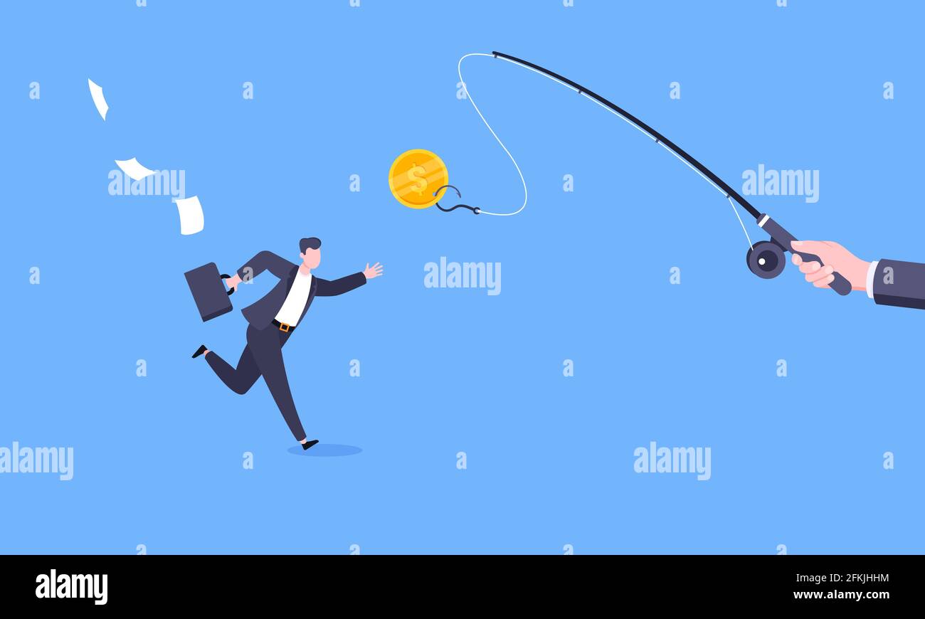 Fishing money chase business concept with businessman running after ...
