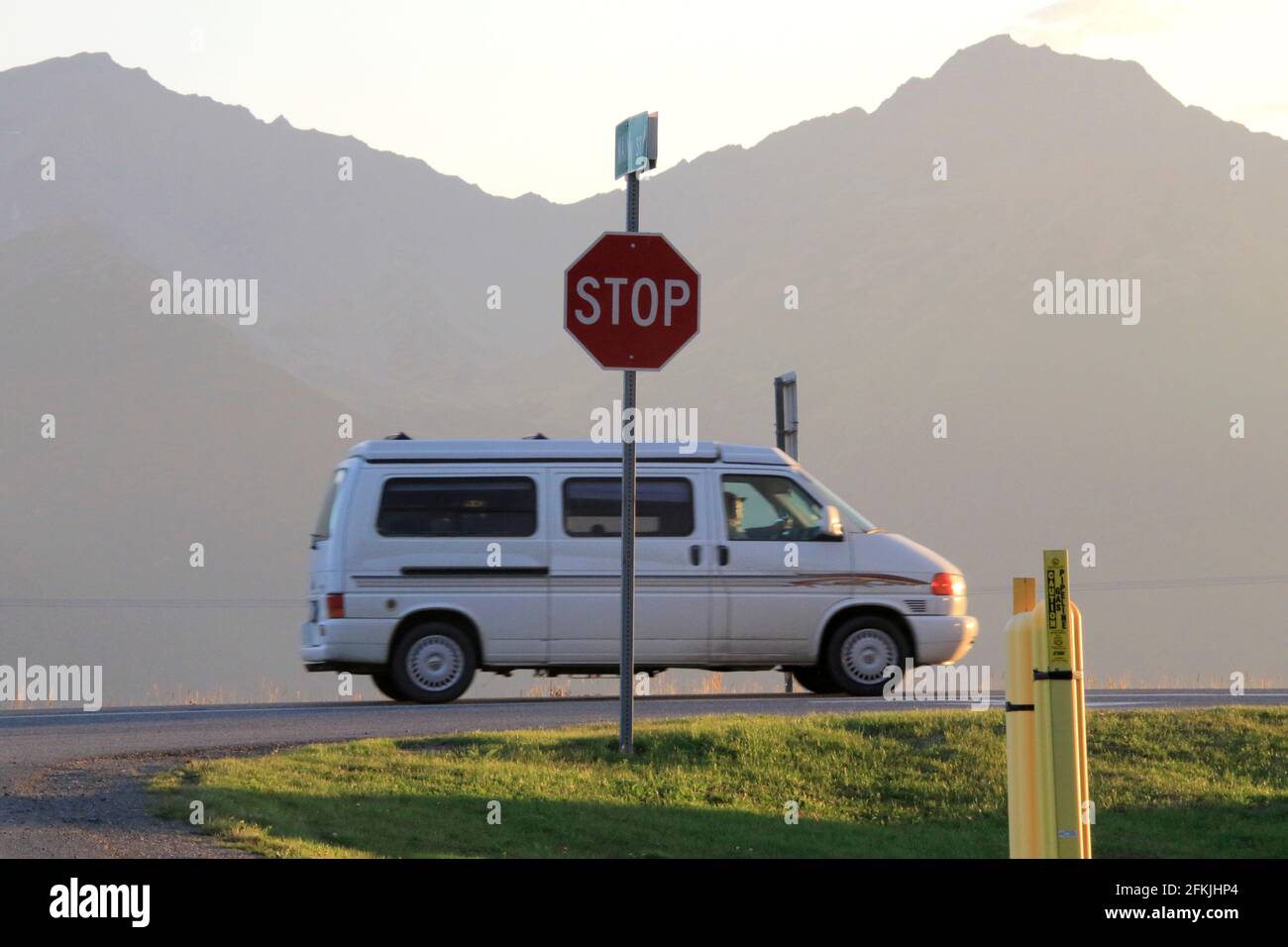 A stop sign on a road to Seward Highway near Anchorage Alaska USA Stock ...