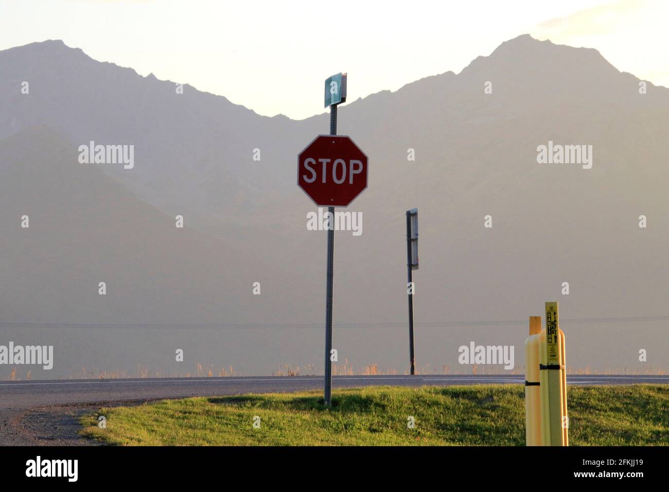 A stop sign on a road to Seward Highway near Anchorage Alaska USA Stock ...