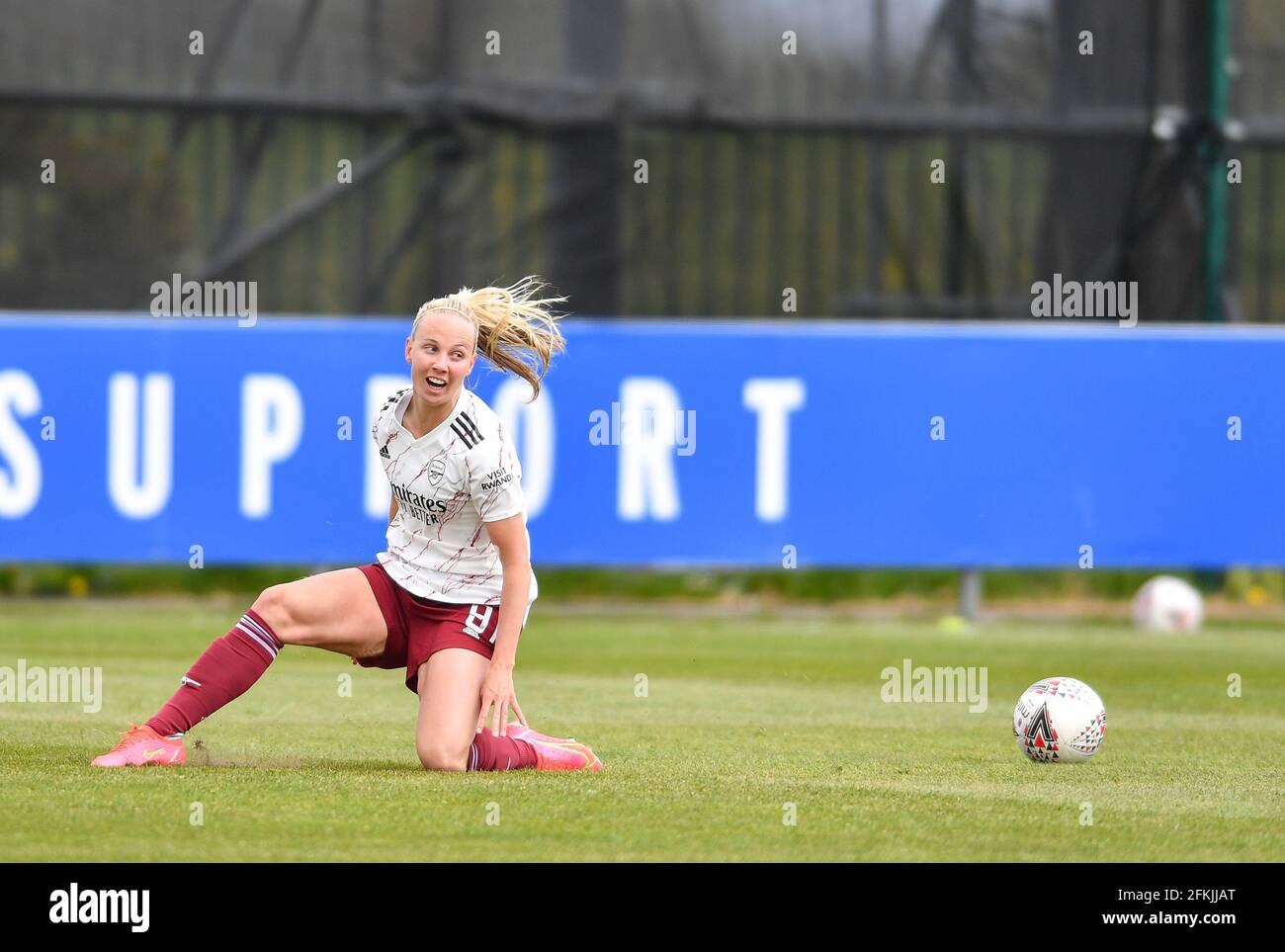 Liverpool, UK. 02nd May, 2021. Beth Mead (9 Arsenal) is injured during ...