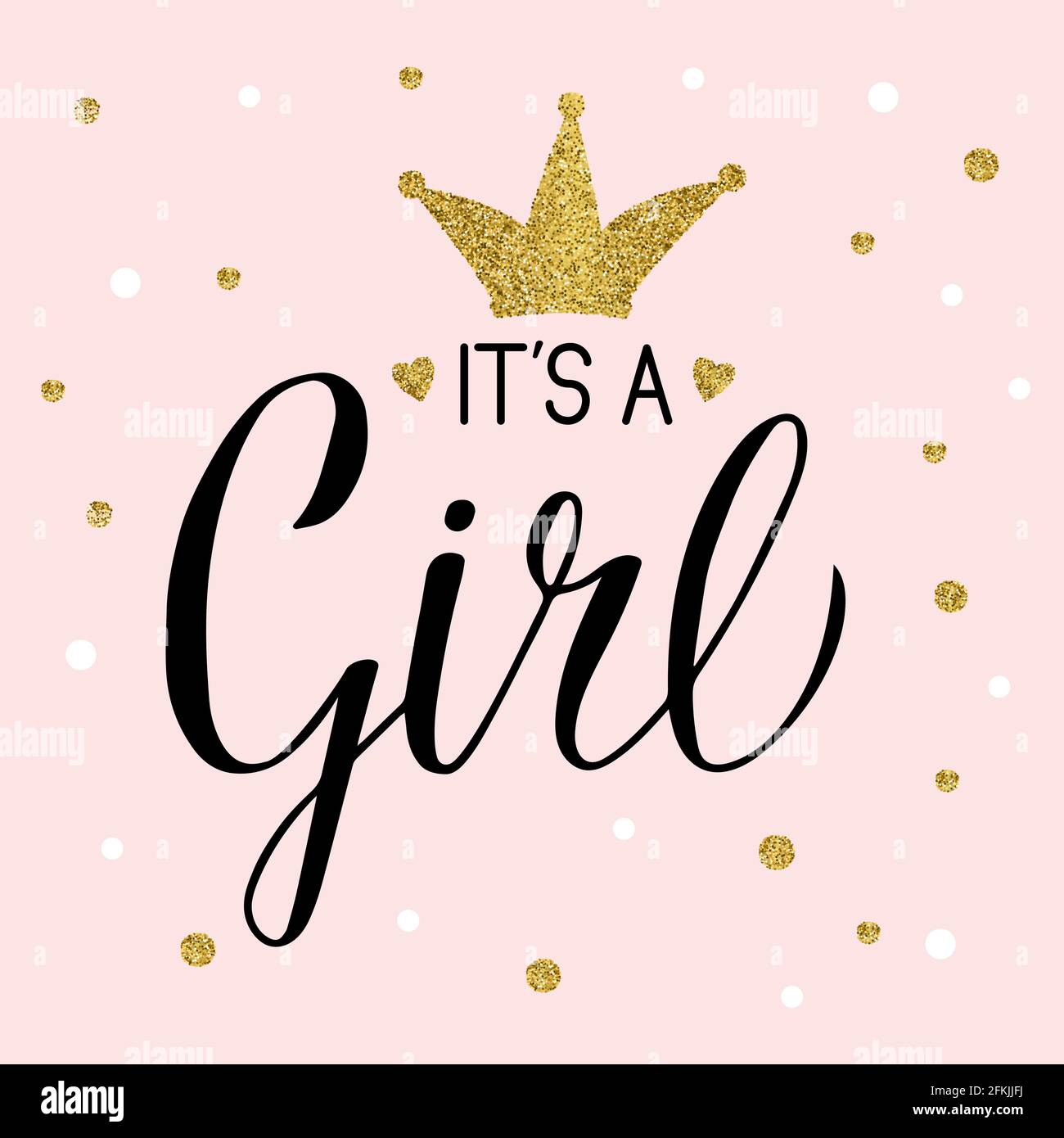 It s a girl calligraphy lettering with gold textured crown and confetti ...
