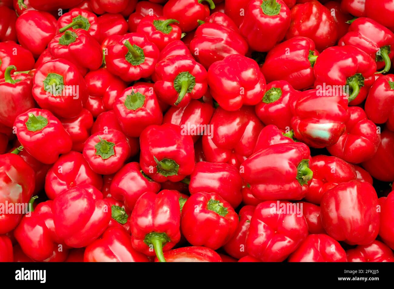Clean eating concept. Heap of fresh organic red bell pepper at street ...