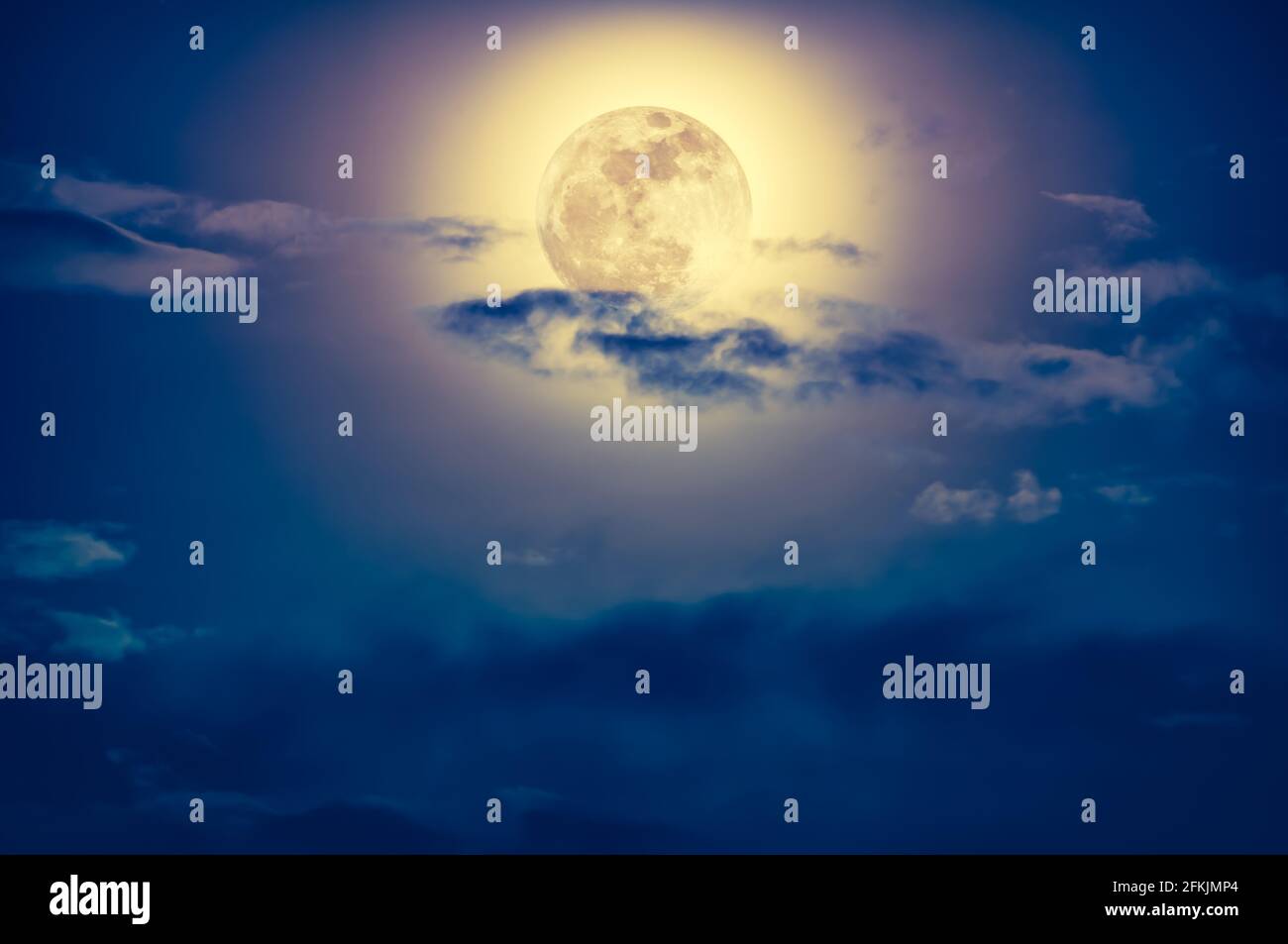 Background of nighttime sky with cloud and bright full moon with shiny ...