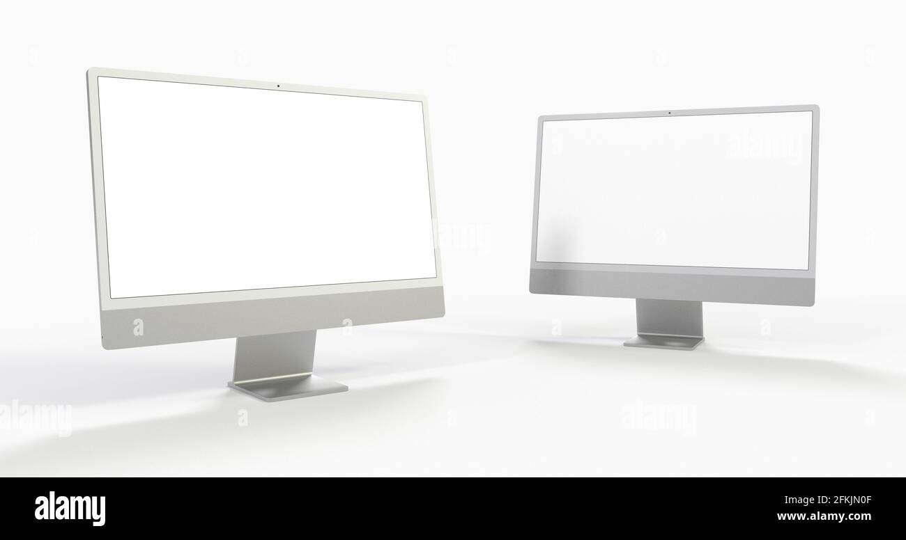 Two computers with blank white screens Stock Photo - Alamy