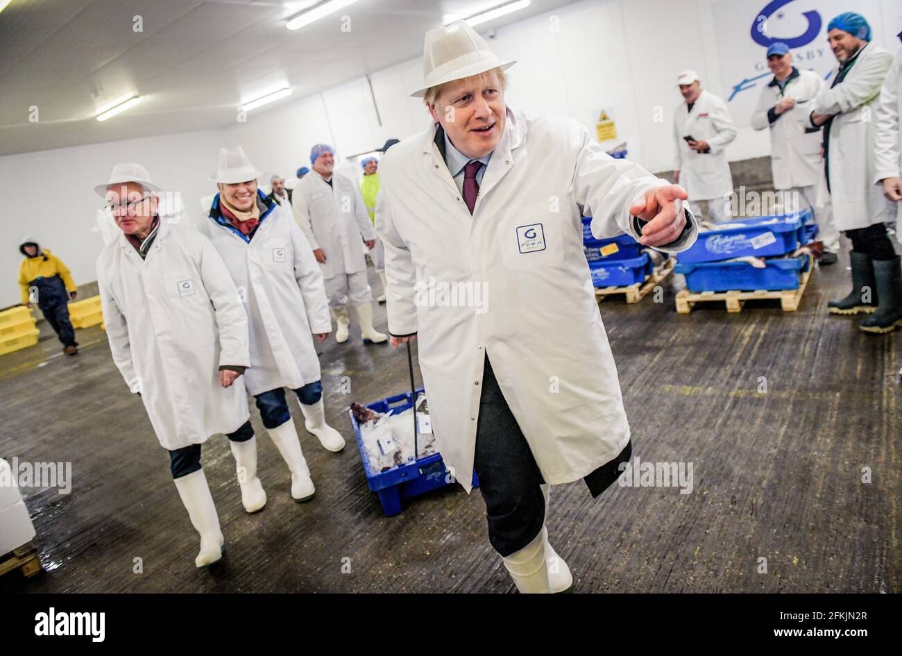 Prime Minister Boris Johnson visits Grimsby Fish Market as part of a ...