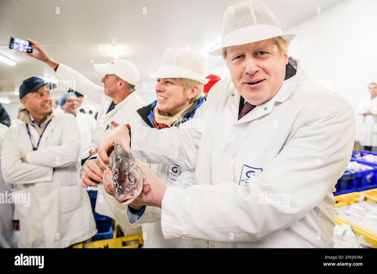 Prime Minister Boris Johnson visits Grimsby Fish Market as part of a ...