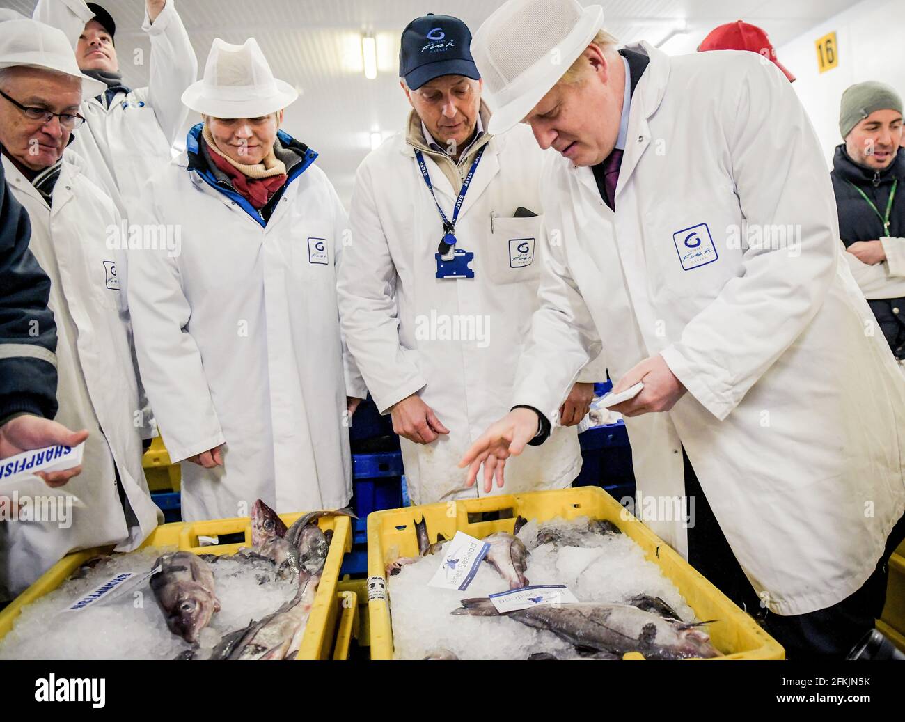 Prime Minister Boris Johnson visits Grimsby Fish Market as part of a ...