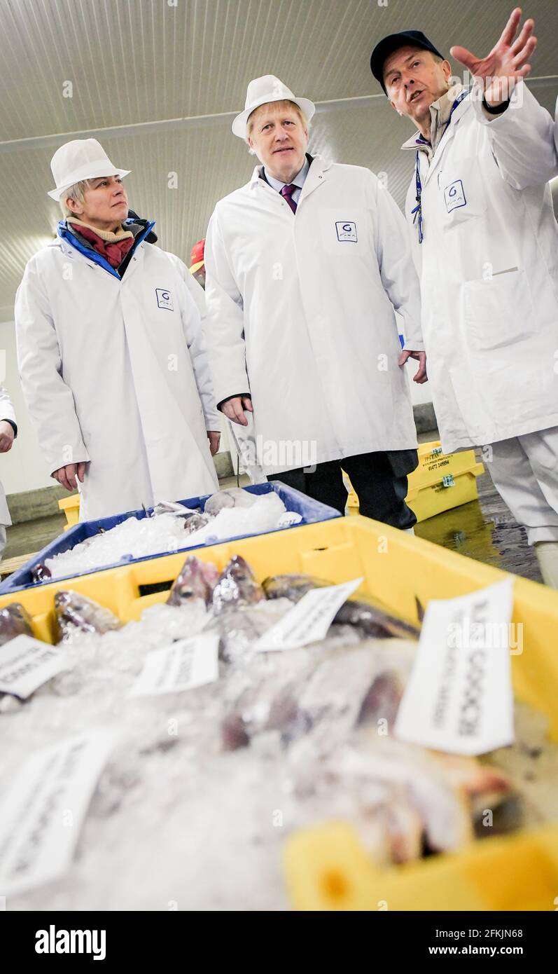 Prime Minister Boris Johnson visits Grimsby Fish Market as part of a ...