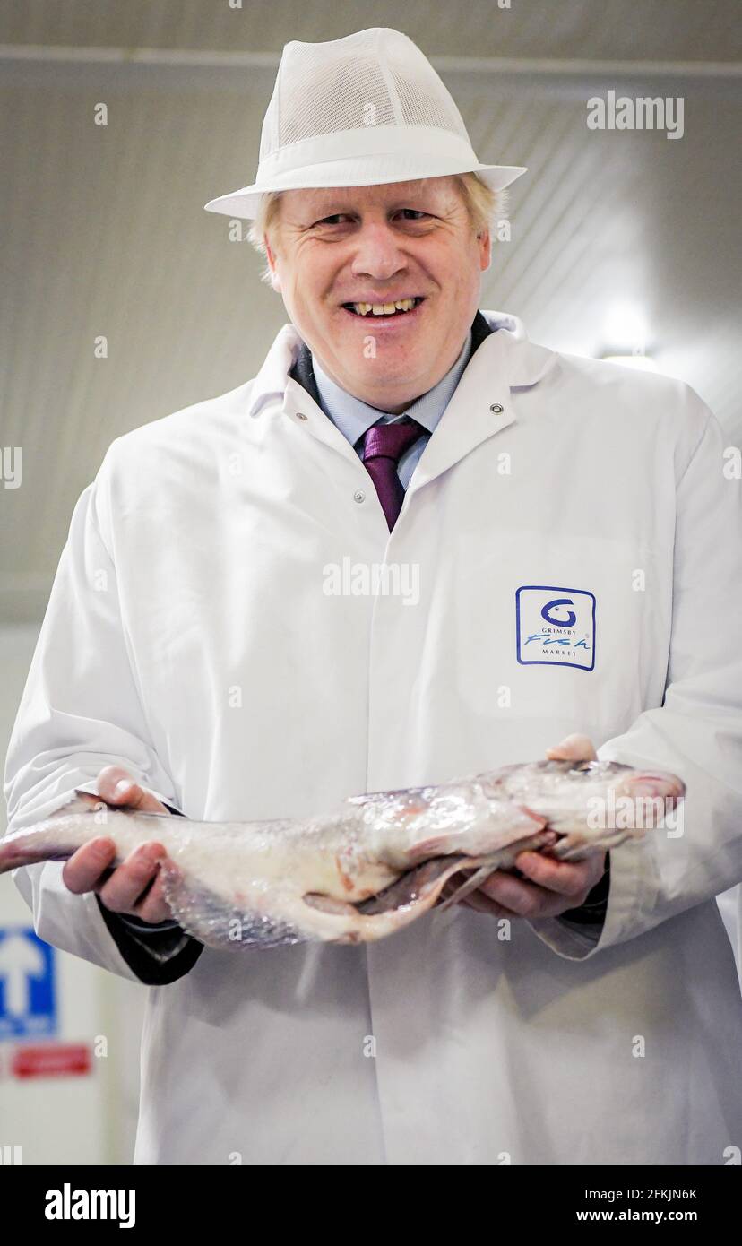 Prime Minister Boris Johnson visits Grimsby Fish Market as part of a ...