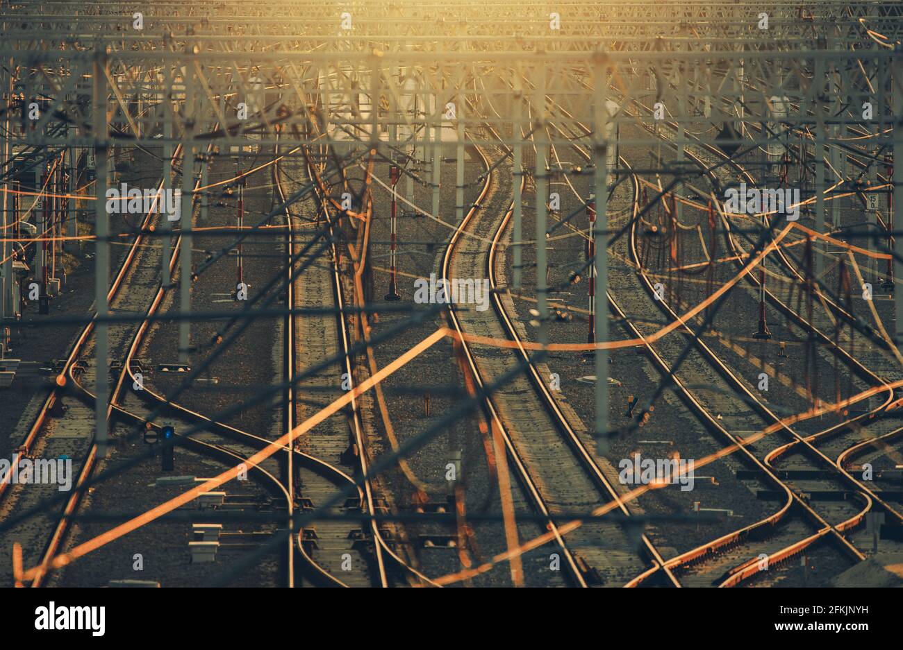Modern Railroad Infrastructure with Multiple Rail Tracks During Sunset ...