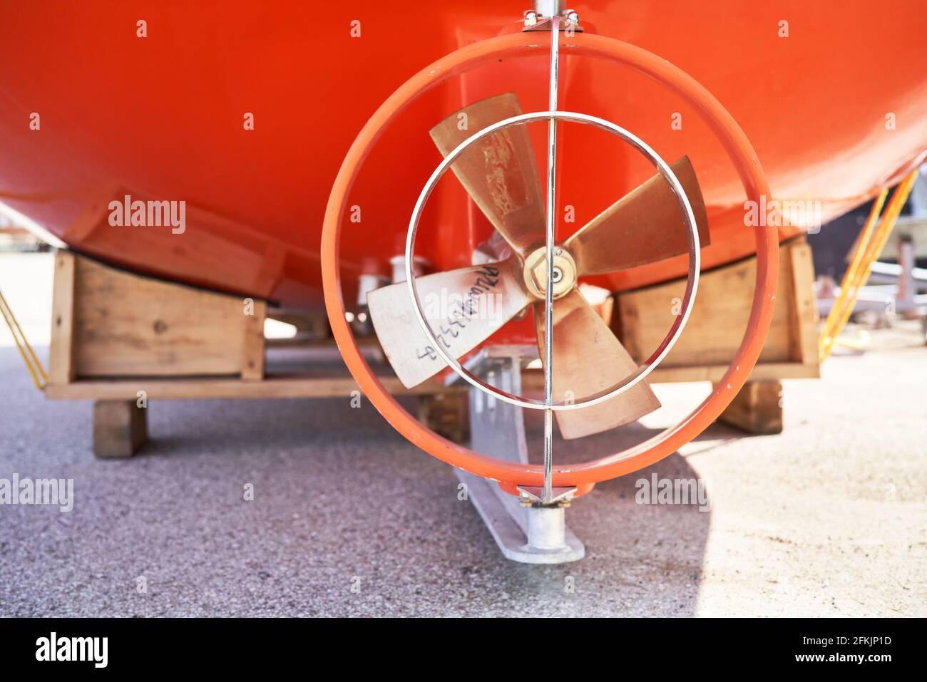 Lifeboat propeller close-up four blade stainless screw Stock Photo - Alamy