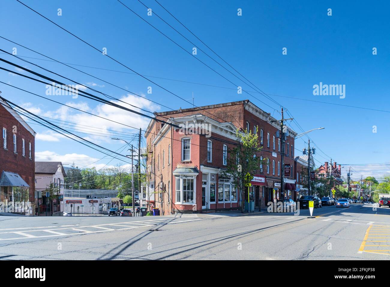 Warwick, NY-USA-May 1, 2021: Horizontal view of the intersection of ...