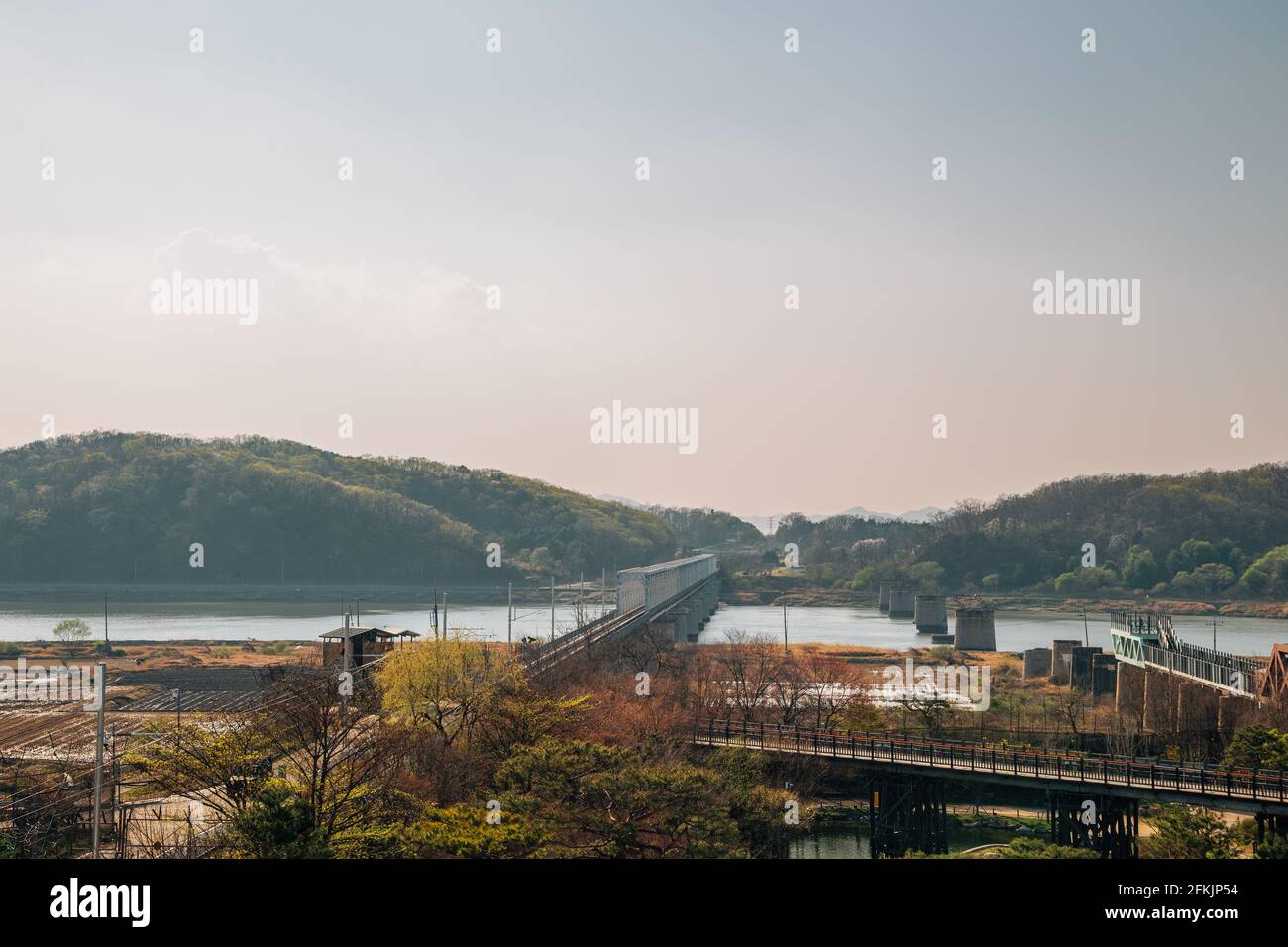 Imjingang River and mountains from Imjingak Pyeonghoa-Nuri park in Paju ...