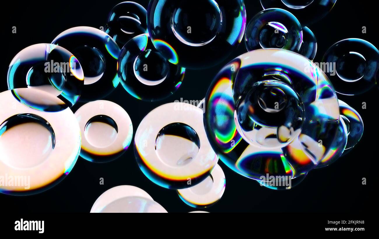 Round falling transparent 3d render balls with crystal realistic ...