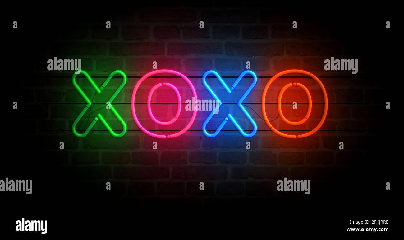 XOXO symbol neon symbol. Light color bulbs with love, romantic ...