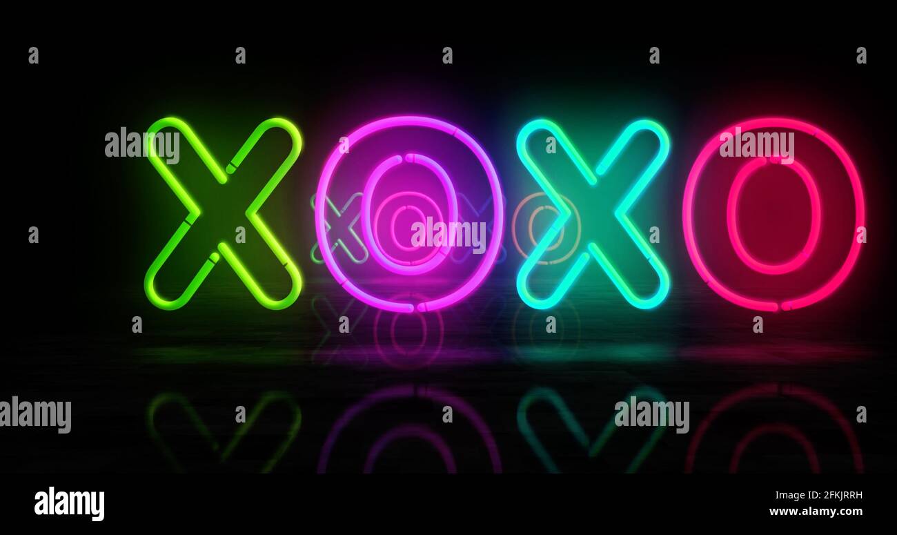 XOXO symbol neon symbol. Light color bulbs with love, romantic ...