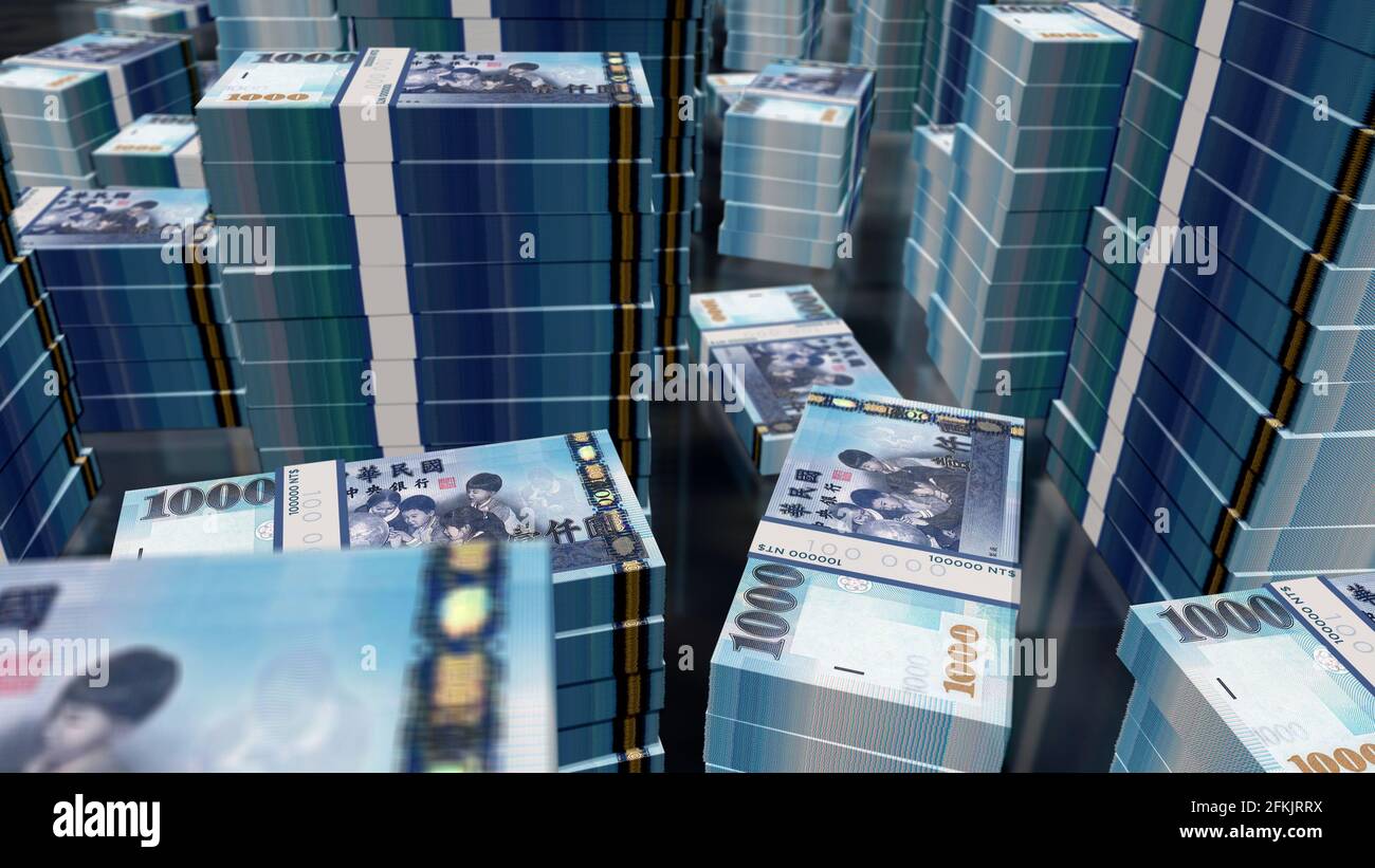Taiwan Dollar money pack 3d illustration. TWD banknote bundle stacks ...