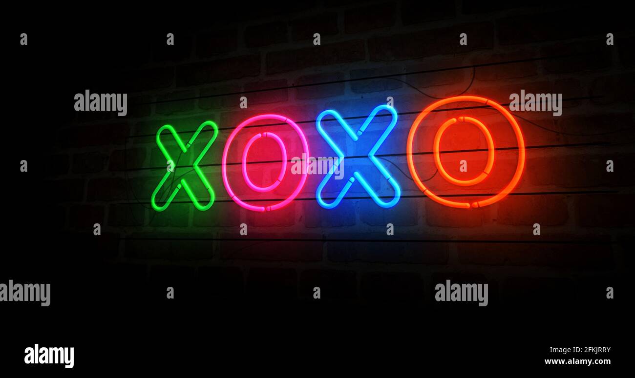 XOXO symbol neon symbol. Light color bulbs with love, romantic ...