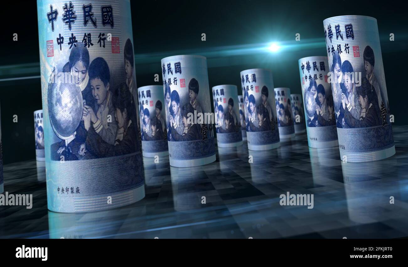 Taiwan Dollar money pack 3d illustration. TWD banknote bundle stacks ...