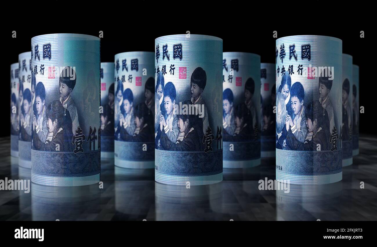 Taiwan Dollar money pack 3d illustration. TWD banknote bundle stacks ...