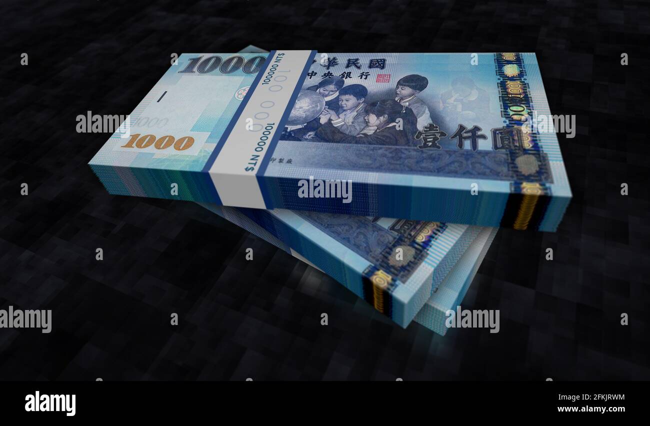 Taiwan Dollar money pack 3d illustration. TWD banknote bundle stacks ...