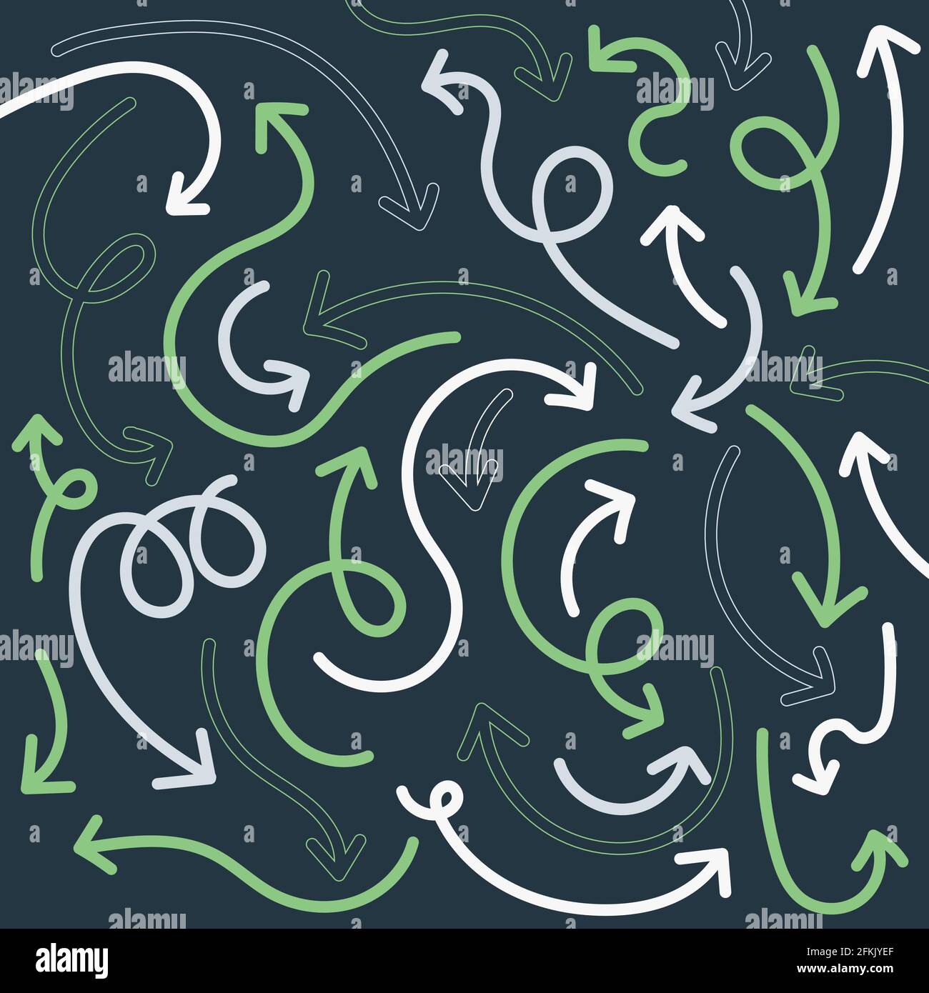 Set of hand drawn white and green arrow any direction on blue ...