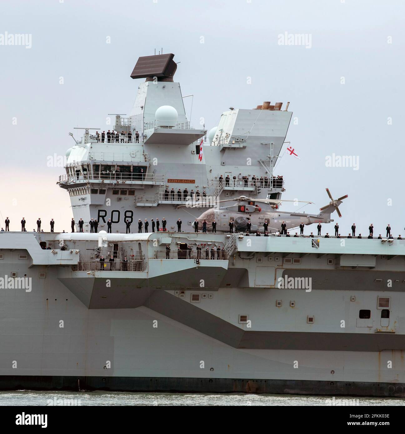 Portsmouth, England, UK. 2021. HMS Queen Elizabeth deaparting her ...