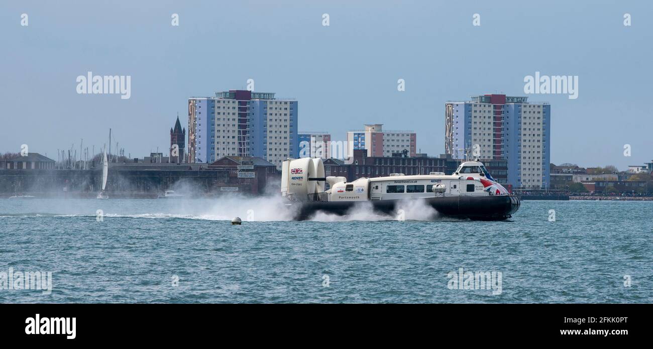 Portsmouth, England, UK. 2021. Passenger carrying hovercraft from the ...