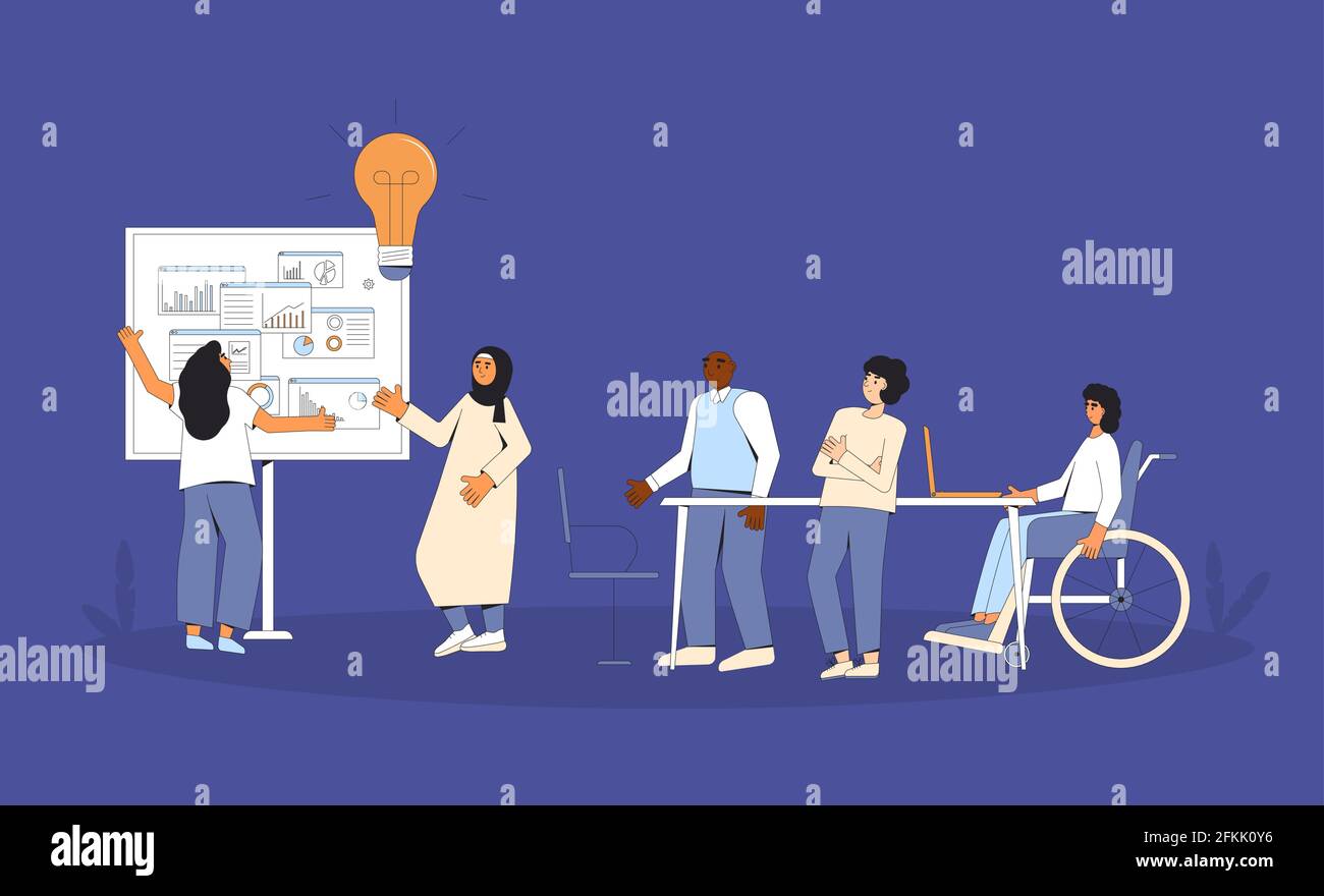 Brainstorming business meeting. Diverse group of professionals working together on a project ...