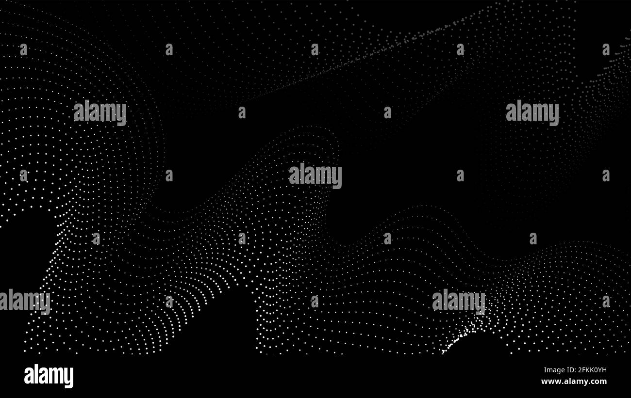 Abstract Contour Wave White 3D Waves on Black Background. Vector ...