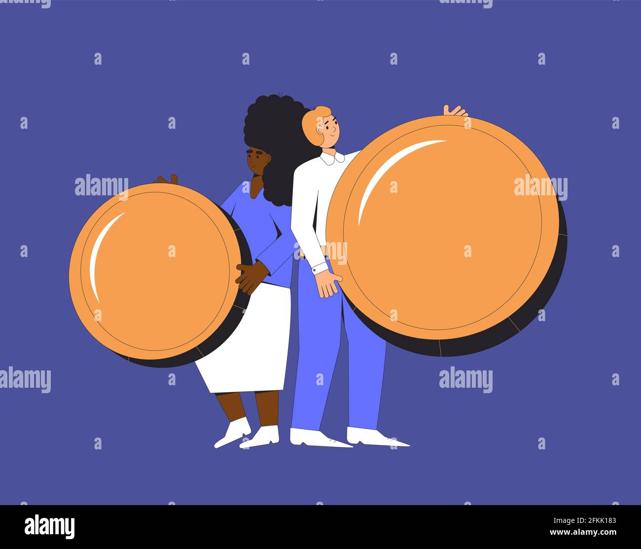 People with income. Man and woman standing back to back with money ...