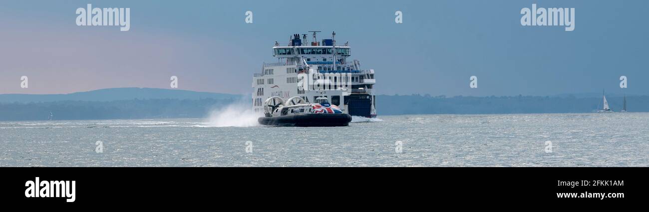 The Solent, Portsmouth, England, UK. 2021. RORO ferry and a passenger ...