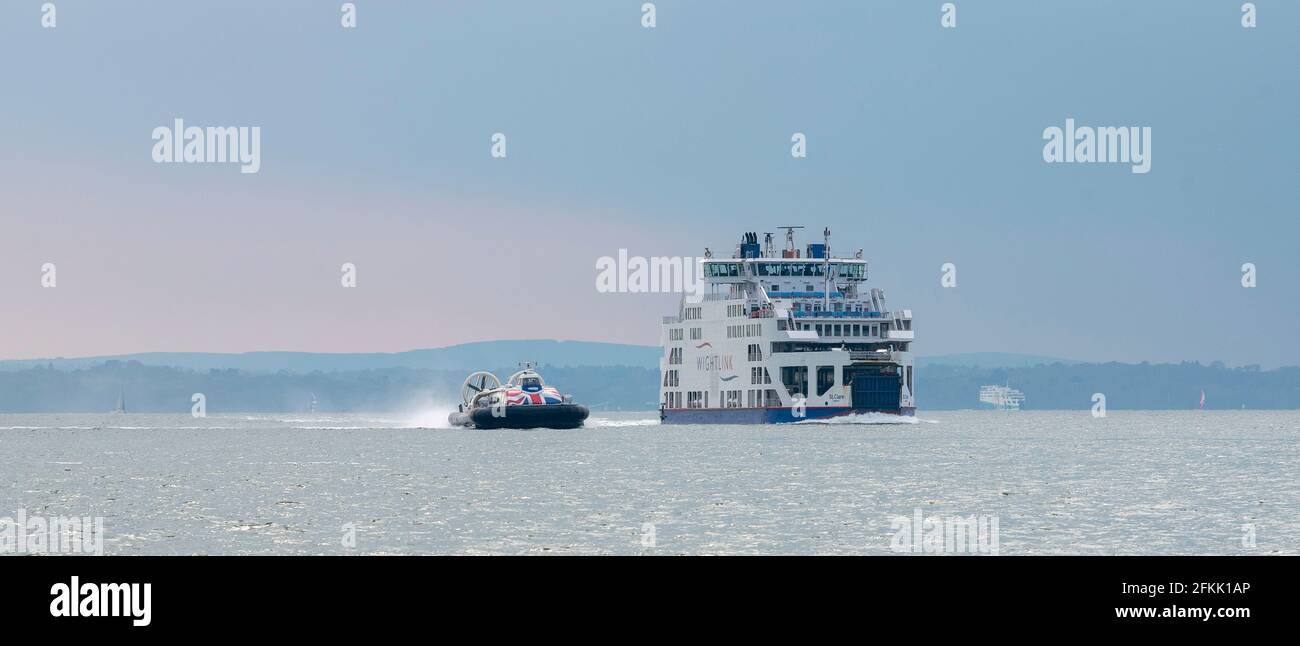 The Solent, Portsmouth, England, UK. 2021. RORO ferry and a passenger ...