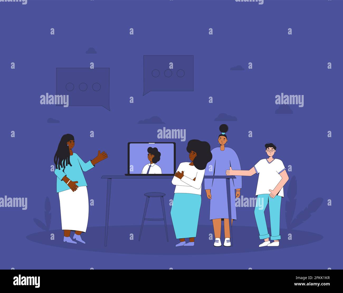 Annual general meeting. Diverse group of professionals working together on a project. Remote ...