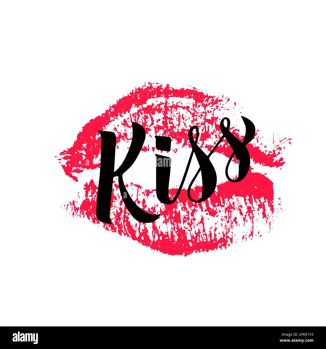 Kiss calligraphy hand lettering with lipstick kiss isolated on white ...