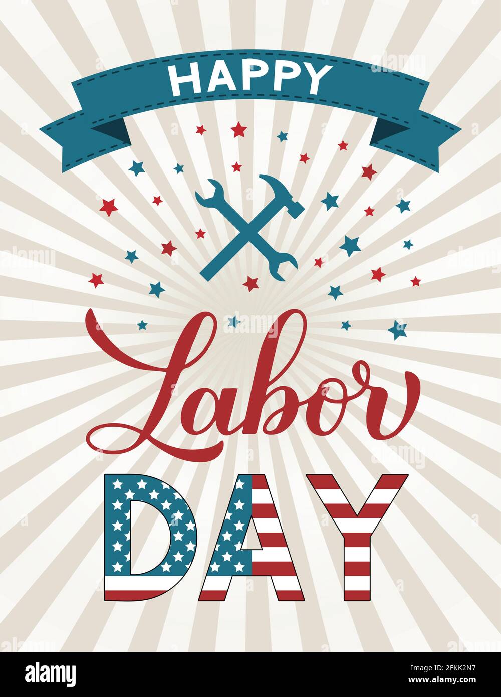 Happy Labor Day calligraphy lettering on American Retro patriotic ...