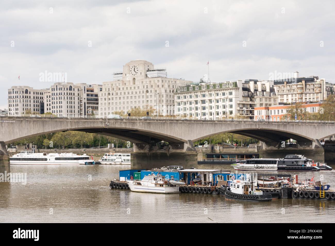 Shell House and Waterloo Bridge on the Embankment, London, England, U.K ...