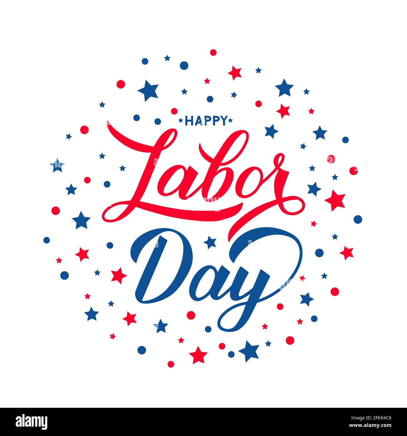 Happy Labor Day lettering with blue and red stars isolated on white ...