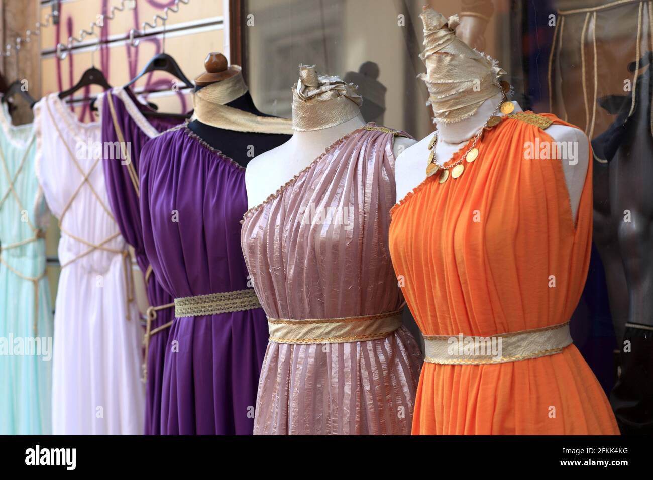 The tunics are at a greek market Stock Photo - Alamy