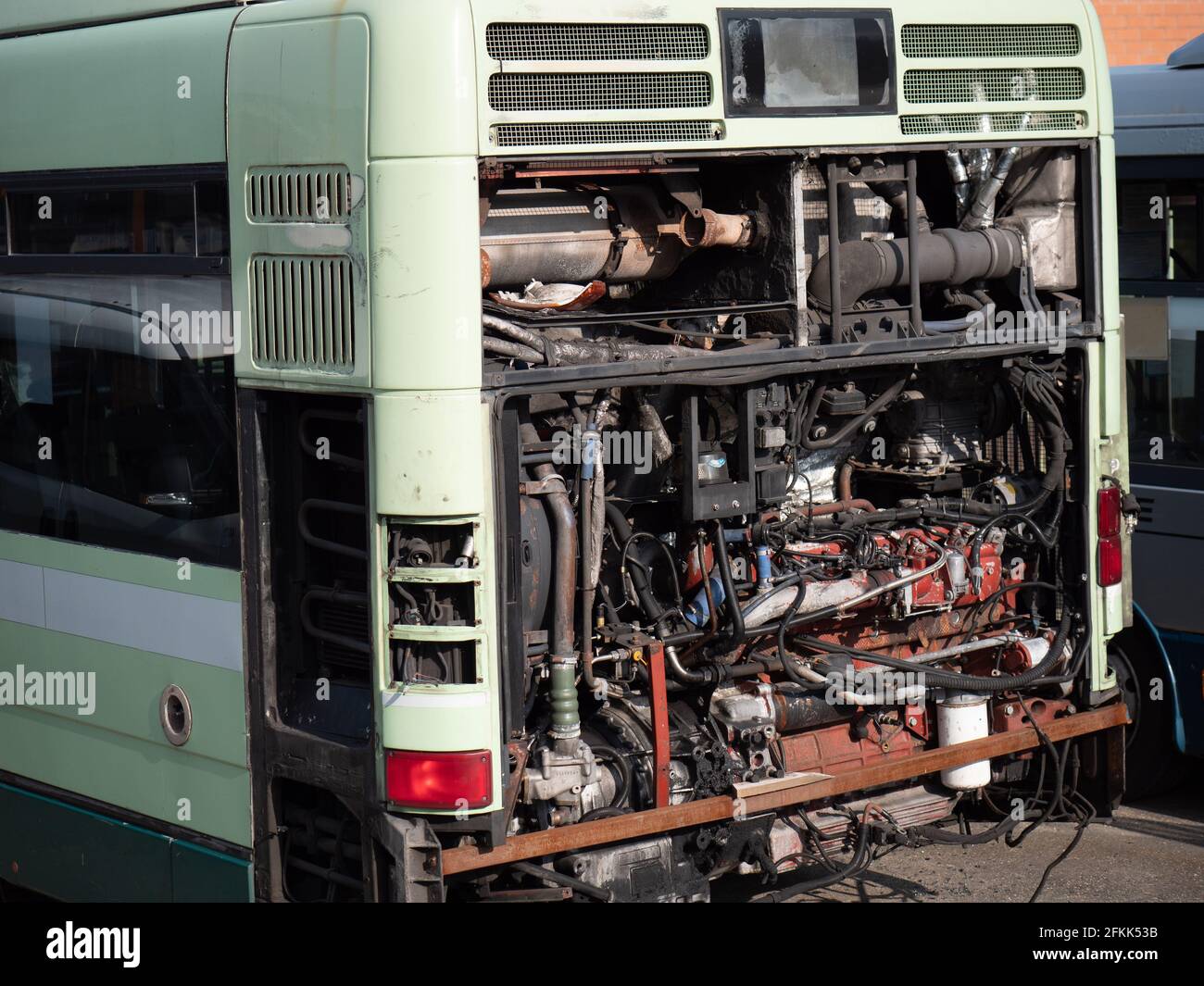 Close-up View of a Bus Engine with the Hood Raised Stock Photo - Alamy