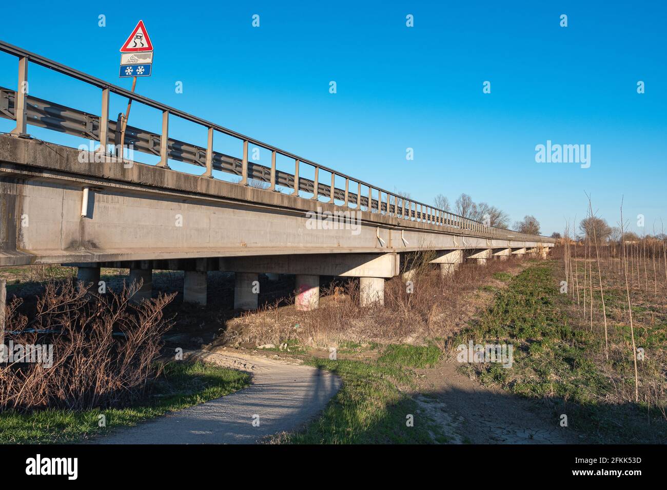 Side View of a Long Road Viaduct Built in Reinforced Concrete with ...