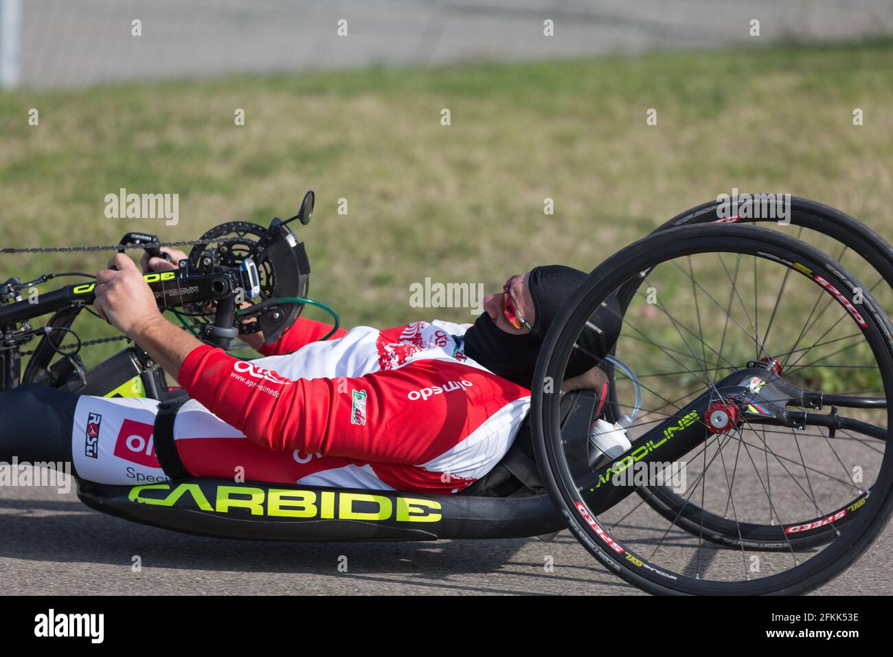 Disabled Athlete training with His Hand Bike on a Track Stock Photo - Alamy